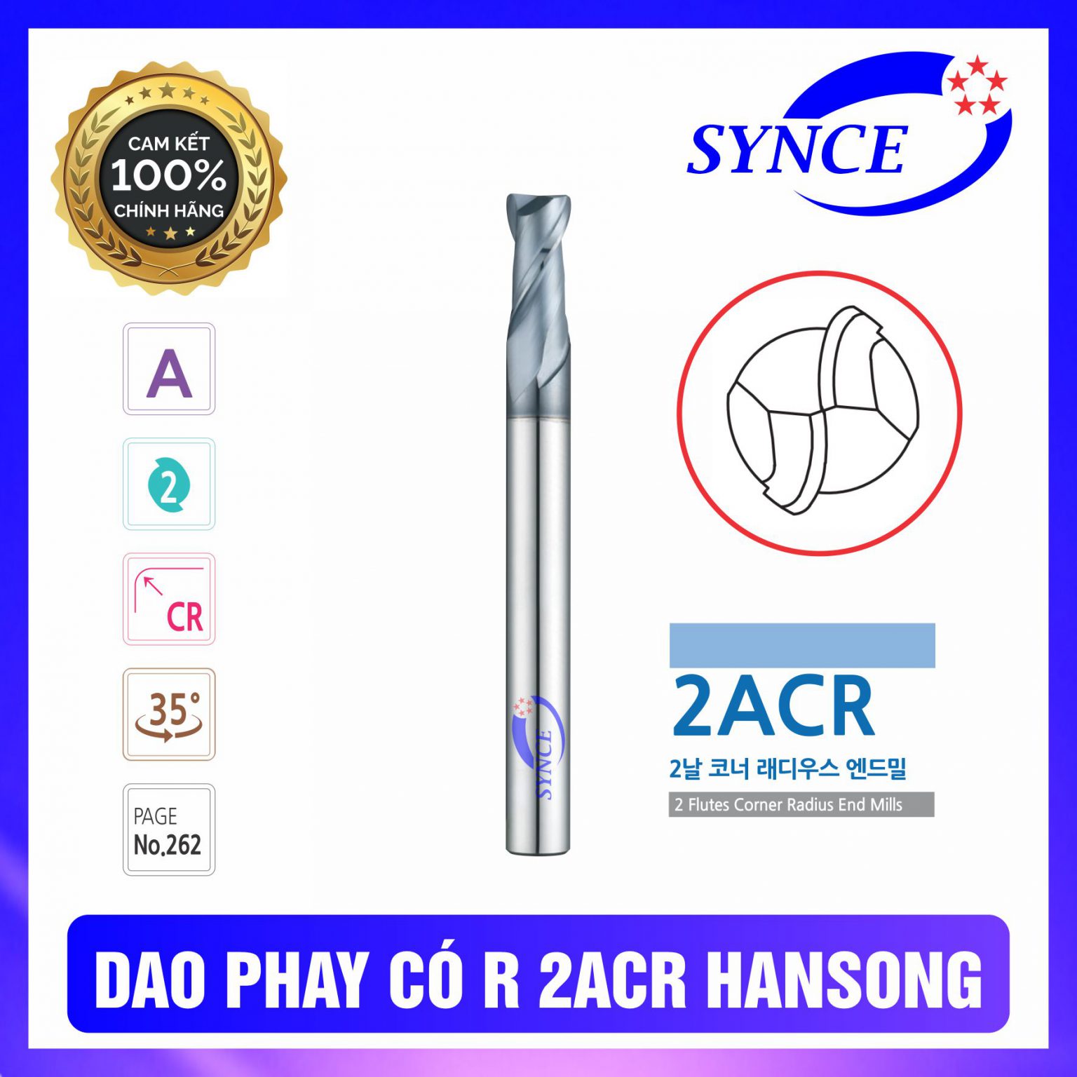 Dao phay 2F có góc R 2ACR Hansong