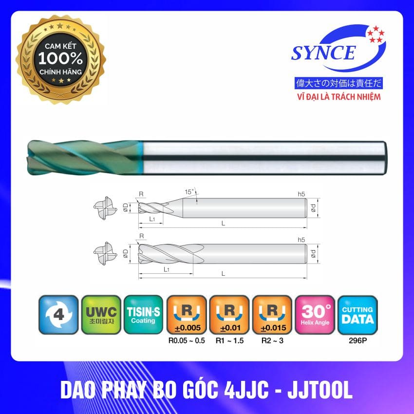 Dao Phay 4JJC Bo Góc R JJTOOL - Gia Công Thép 70HRC