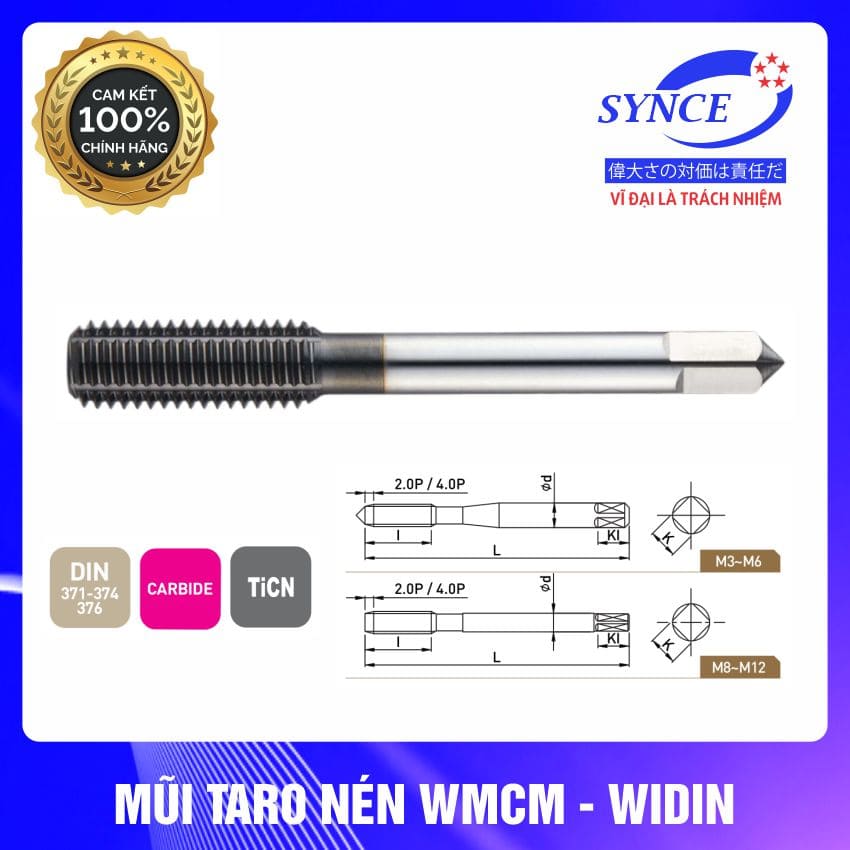 Mũi Taro Nén Hợp Kim WMCM M3-M12 - Widin - Sản Phẩm Chính Hãng